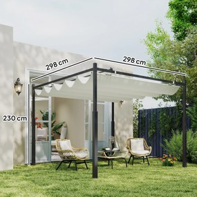 Outsunny pergola cca 3x3m, kovová střecha na terasu, zahradní pavilon s nastavitelnou střechou, volně stojící, UV ochrana 30+, na terasu a zahradu, k…