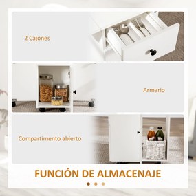 Skládací jídelní stůl HOMCOM s kolečky, skládacími křídlovými deskami, šuplíky a skříňkou pro 4-6 osob 120x60x76,5 cm Bílý