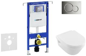 Geberit Duofix - Modul pro závěsné WC s tlačítkem Sigma01, lesklý chrom + Villeroy Boch - WC a sedátko, DirectFlush, SoftClose, CeramicPlus 111.355.00.5 NB2