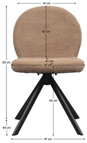 Jídelní otočná židle OROA - látka Bouclé, světle hnědá / černá