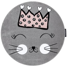 Dywany Łuszczów Dětský kusový koberec Petit Cat crown grey kruh - 140x140 (průměr) kruh cm