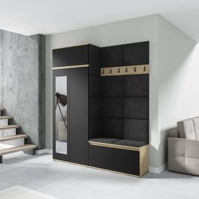 Eka Předsíňová stěna s čalouněnými panely Trinity 19 - Dub Artisan s černou / Černá 2316