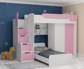 Poschoďová postel Dorian + postel + skříň - růžová