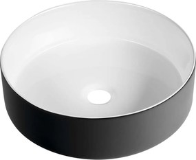 Sapho - Umyvadlo na desku Fiastra, průměr 40 cm, bez přepadu, bez otvoru pro baterii, bílá/matná černá FT801B