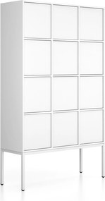 Kancelářská skříň FRAME, bílá podnož, 12x dveře, 1299 x 450 x 2185 mm, PUSH-lock, bílá