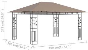 vidaXL Marketos Altán s moskytiérou 4 x 3 x 2,73 m taupe 180 g/m²