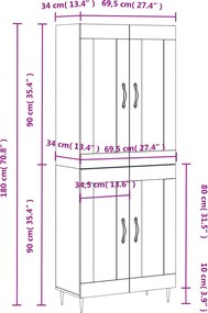 vidaXL Skříň highboard 69,5 x 34 x 180 cm kompozitní dřevo [3199605] Barva: hnědý dub