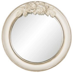 Vintage nástěnné zrcadlo v krémovém rámu s růžemi Ninone – Ø 25*4 cm