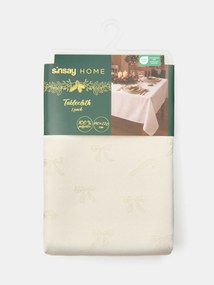Sinsay - Vánoční ubrus na stůl se zlatým vzorem mašliček a cukrových holí - krémová