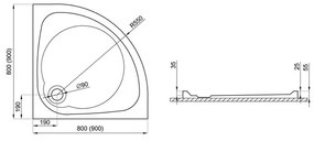 Polimat Čtvrtkruhová akrylátová sprchová vanička New Style 80x80 (90x90, 100x100) Barva: Bílá, Rozměry (cm): 80x80