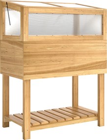 Outsunny Vyvýšený záhon s dřevěným chladicím rámem Vyvýšený truhlík s výklopným víkem Police z netkané textilie Ergonomický