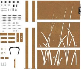 Zahradní branka 100 x 150 cm z cortenové oceli, design s trávou 153229