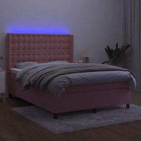 Box spring postel s matrací a LED růžová 140x190 cm samet 3139804