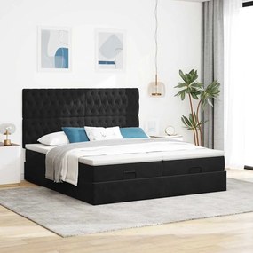 Osmanský rám postele s matrací černý 200x200cm samet 3314647