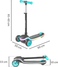 Dětská tříkolová LED koloběžka Ricokids Leddi - černá a tyrkysová