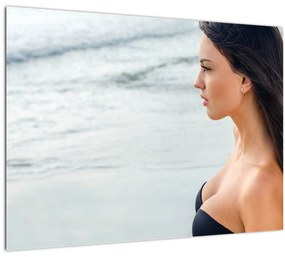 Skleněný obraz ženy na pláži (70x50 cm)