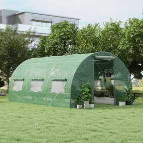 Costway Skleník |12 m² fóliovník s kovovým rámem skleník s 6 rolovacími okny