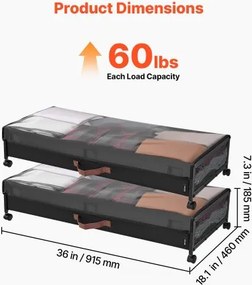 Úložný prostor pod postel s kolečky, 915 × 460 × 185 mm VEVOR