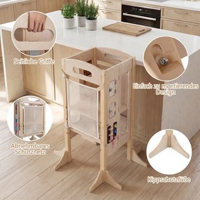 Costway Skládací výuková věž 3 ve výukové židli 1 Montessori s tabulí, ochranou