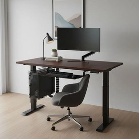 Výškově nastavitelný stůl OfficeTech B, 140 x 80 cm, černá podnož, wenge