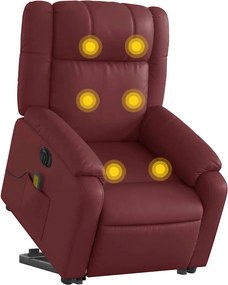 Elektrické zvedací masážní polohovací křeslo vínové umělá kůže 3205175