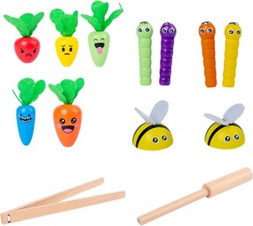 LEAN Toys Dřevěná hra na zručnost mrkev žížaly magnetický rybářský prut