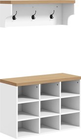 HOMCOM Stojan na kabáty a botník 2 v 1 - Vstupní nábytek se 3 háčky a policemi pro 9 párů bot 75x30x50 cm a 75x20x22,5 cm Bílý | Aosom