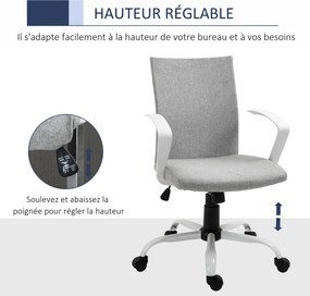 Vinsetto Kancelářská Židle s Nastavitelnou Výškou, Houpací Funkcí, Otáčecí Kancelářská Židle s Nosností 120 Kg, 61 x 99 cm Světle Šedá a Bílá