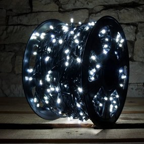 Easy Fix LED světelný řetěz, 100 m, venkovní, ledově bílá, 600 diod, černý kabel, IP67, cívka