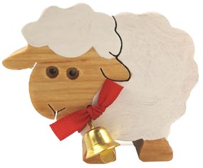 AMADEA Dřevěná ovečka bílá se zvonkem, masivní dřevo, 6x5x2 cm