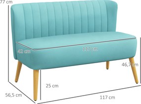 HOMCOM dvoumístná pohovka se sametovým vzhledem — moderní čalouněná pohovka do obývacího pokoje a menších prostor, 117 x 56,5 x 77 cm, zelená