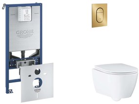 Grohe Rapid SLX - Set předstěnové instalace, klozetu, sedátka SoftClose a tlačítka Arena Cosmopolitan S, kartáčovaný Cool Sunrise SANI11BB4119