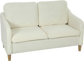 HOMCOM 2místná čalouněná pohovka Sherpa — snímatelné potahy, eukalyptové nohy, úsporná do prostoru, 137 x 69 x 82 cm, krémová | Aosom