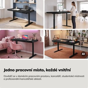 Elektrický psací stůl sit-stand se zásuvkou a bezdrátovou nabíječkou Qi černý, 1200 mm: ELLIS