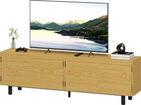 HOMCOM TV stolek 180 cm — dekor přírodního dřeva, pro TV až 208 cm, 4 dvířka s otevíráním na stisk