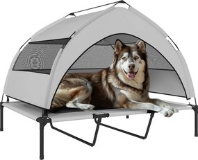 PawHut 23cm Vyvýšená Psí Postel s Odnímatelným Krytem na 3 Stranách, Velká Prodyšná Ocelová Postel pro Psy se Skládací Taškou, 122x92x94cm, Světlá Šed