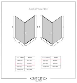 CERANO - Sprchový kout Porte L/P - černá matná, transparentní sklo - 80x80 cm - křídlový