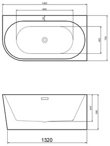 BPS-koupelny Volně stojící rohová akrylátová vana HYD-MER509A pravá 140x75 bílá, odtokový komplet zlatý kartáčovaný