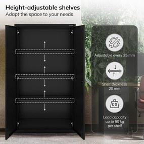 Modulární kovová multifunkční skříň se dvěma zásuvkami černá MEGAN 1950 x 900 x 400 mm