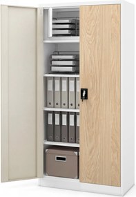 Kovová skříň s úložným prostorem bílá / dub sonoma: Eco Design TOMASZ, 900 x 1850 x 450 mm