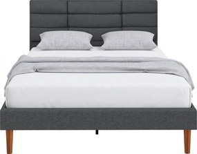 HOMCOM čalouněná postel 140x200 cm s polstrovaným čelem, úložný prostor pod postelí, dřevěné lamely, šedá