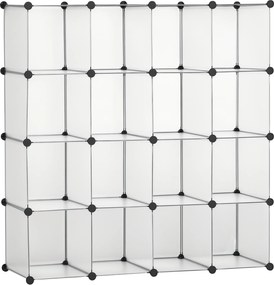 HOMCOM DIY kostkový policový systém 16 kostek úložný box plastová skříňka bílá 125x32x125cm ideální pro dětský pokoj a obývací pokoj | Aosom.de