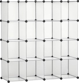 HOMCOM DIY kostkový policový systém 16 kostek úložný box plastová skříňka bílá 125x32x125cm ideální pro dětský pokoj a obývací pokoj