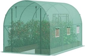 Walk-in tunelový skleník 3,45 × 1,95 × 1,92 m pozinkovaný rám PE kryt zelený