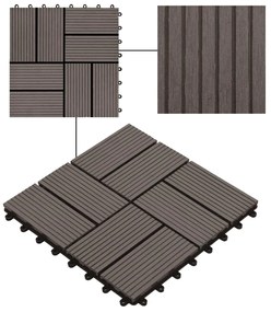 Terasové dlaždice z dřevoplastu 11 ks 30x30 cm 1 m² tmavě hnědé,  45033