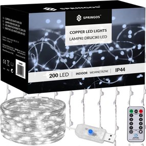 LED Nano světelný závěs - 2x2m, 200LED, 8 funkcí, ovladač, USB, IP44, studená bílá