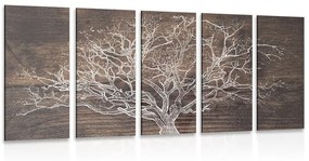 5-dílný obraz koruna stromu na dřevěném podkladu - 200x100 cm
