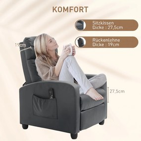 HOMCOM Relaxační křeslo, televizní křeslo s vibrační masáží, polohovací funkcí, 2 masážní body, dálkové ovládání, 68 x 88 x 98 cm Šedá