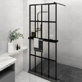 Zástěna do průchozí sprchy s policí černá 100x195 cm ESG/hliník,  3185467