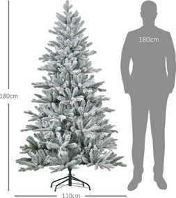 HOMCOM Vánoční stromek 180 cm, zasněžený, zpomalující hoření, kovový podstavec, tvarovatelné větve, zelený